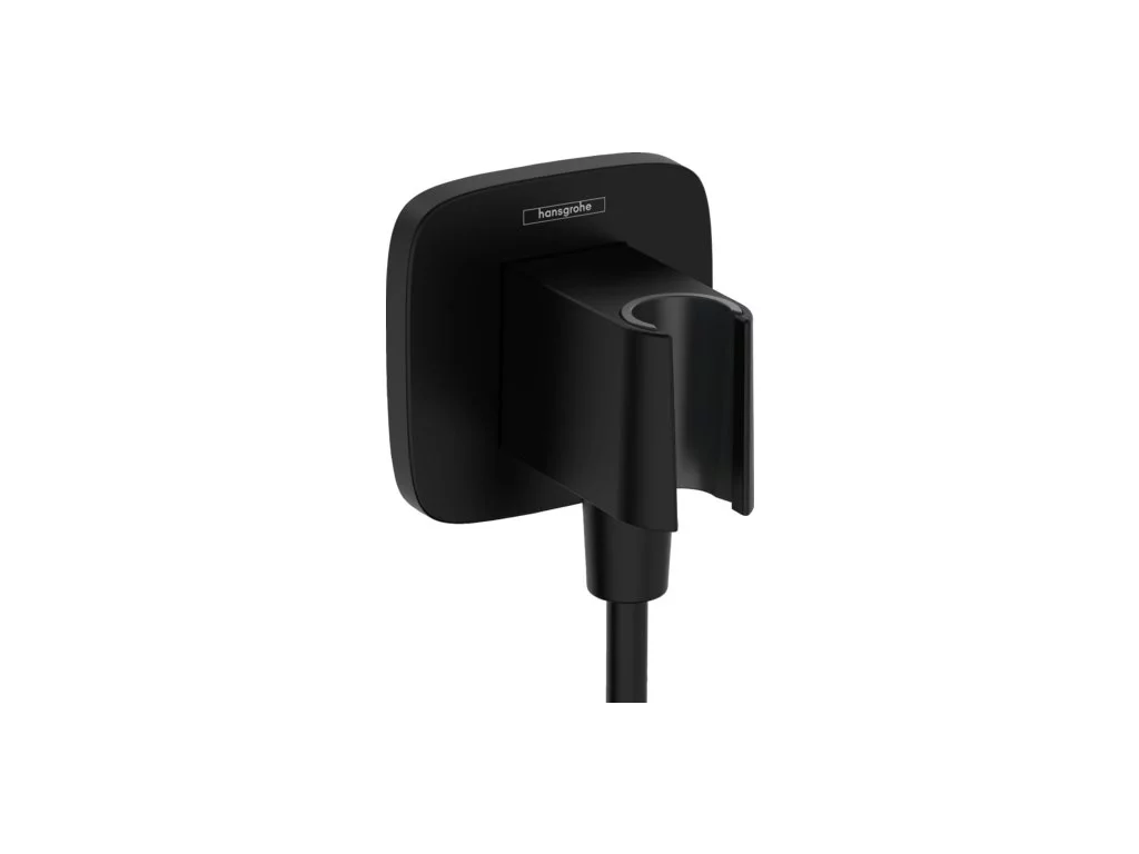 Stěnová přípojka Hansgrohe FIXFIT Q, s držáčkem sprchy, černá | Keraservis
