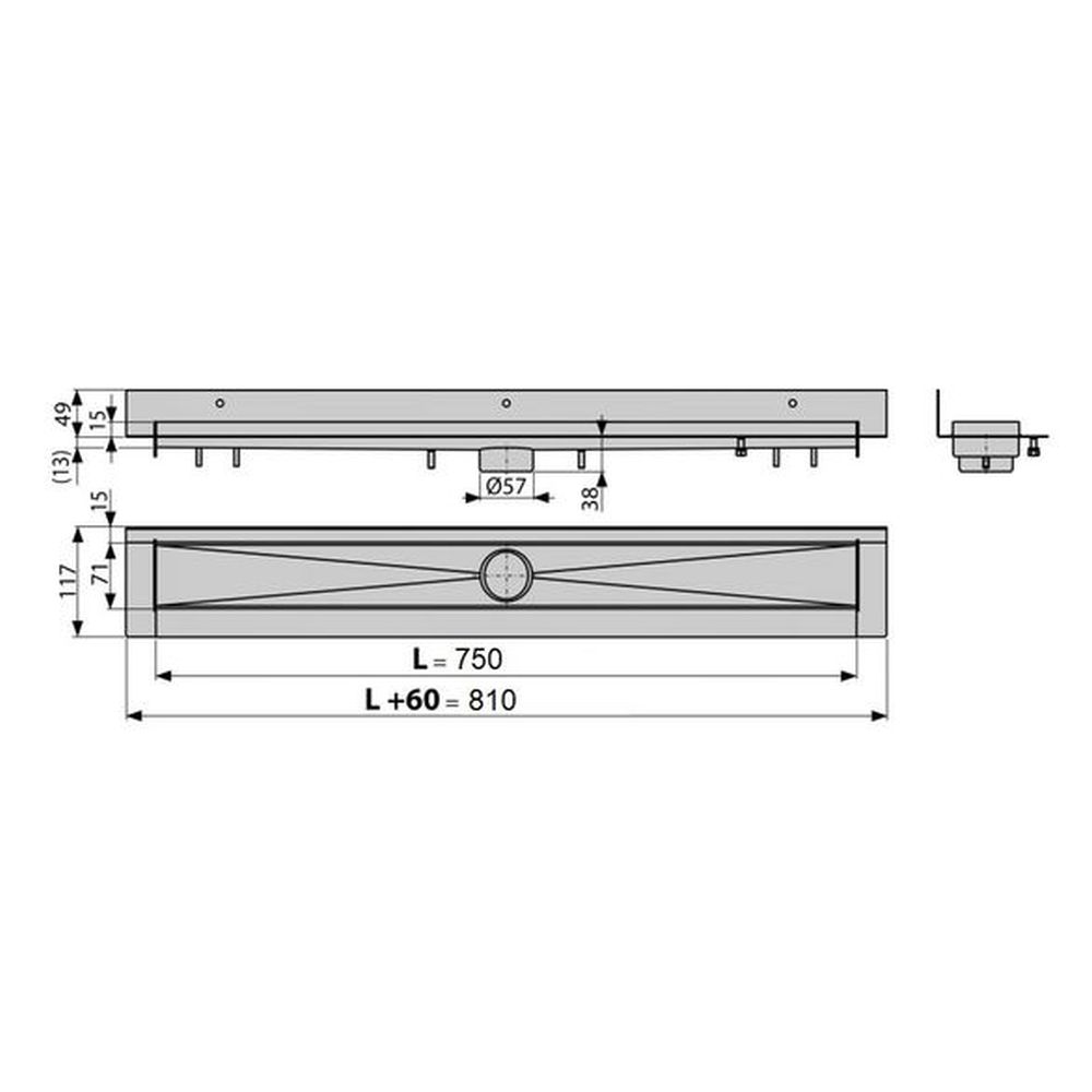 Podlahový žlab 75 cm Alca Modulator Wall, nerez | Keraservis
